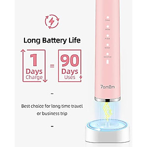 7AM2M Sonic Electric Toothbrush with 6 Brush Heads for Adults and Kids, One Charge for 90 Days, Wireless Fast Charge, 5 Modes with 2 Minutes Built in Smart Timer, Electric Toothbrushes(Pink)