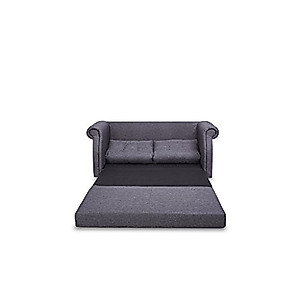 Container Direct Elvin Contemporary Linen Fabric Scroll Armrest Sofa Bed, Dark Grey