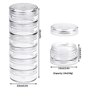6 Sets 6 Layer Stackable Plastic Containers, Fengek 10G/10ML Clear Cosmetic Storage Box Round Organizer Jars for Beads, Buttons, Small Jewelry Findings