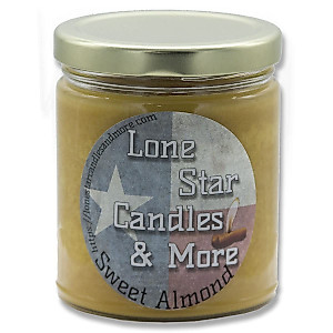 Sweet Almond Scented Lone Star Candles and More Hand Poured 100 Percent Soy Wax Candle, An Exciting Combination of Almond and Sweet Vanilla, 9 oz Round Glass Jar, USA Made