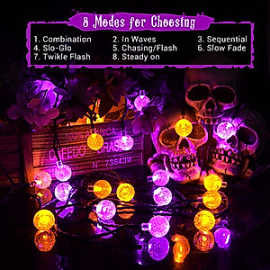 Lomotech Orange Purple Solar Halloween Lights, 72FT 100 LED Halloween Globe Lights, 8 Modes Waterproof Halloween Lights for Halloween Decoration