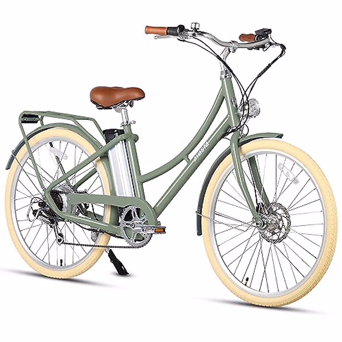 AVASTA 26'' Electric Bike E Bike with 36V 10.4AH Removable Battery Road City Cruiser 350W Motor Ebike 6-Speed Step-Through Hybrid Bicycle Commuting for Adult, Up to 70 Miles, Green