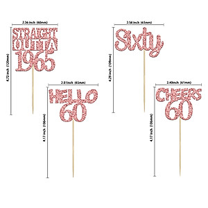 Gyufise 24 Pack Rose Gold 60th Birthday Cupcake Toppers Glitter Sixty Straight Outta 1965 Hello 60 Cupcake Pick Decorations Cheers to 60 Years Birthday Anniversary Cake Decorations Supplies