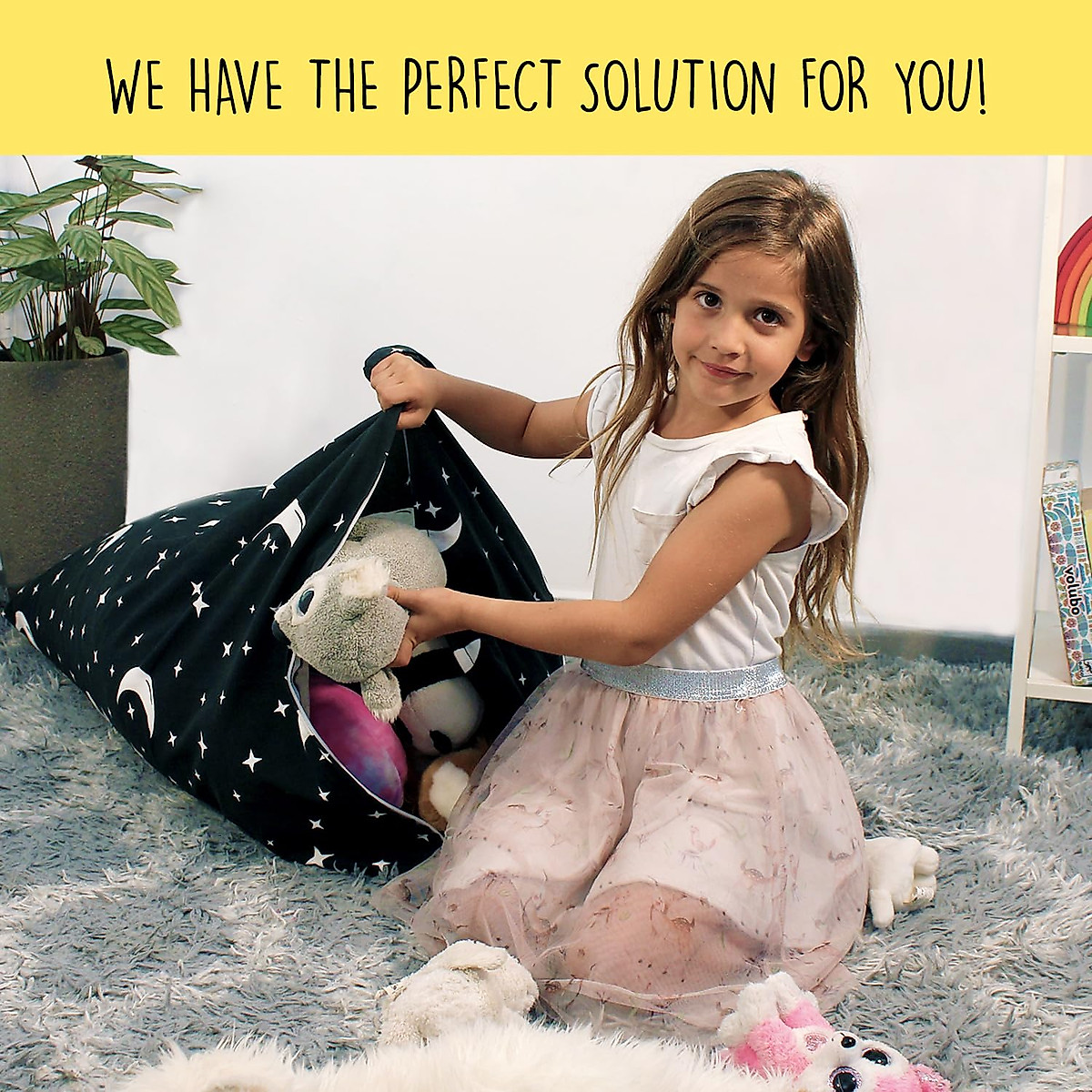 SMART WALLABY Stuffed Animal Storage, Bean Bag Chairs for Kids, 100% Cotton Washable Plush Animal Storage. Room Organization for Stuff Animal, Linens, Quilts & Pillows | Triangular | Starry Night