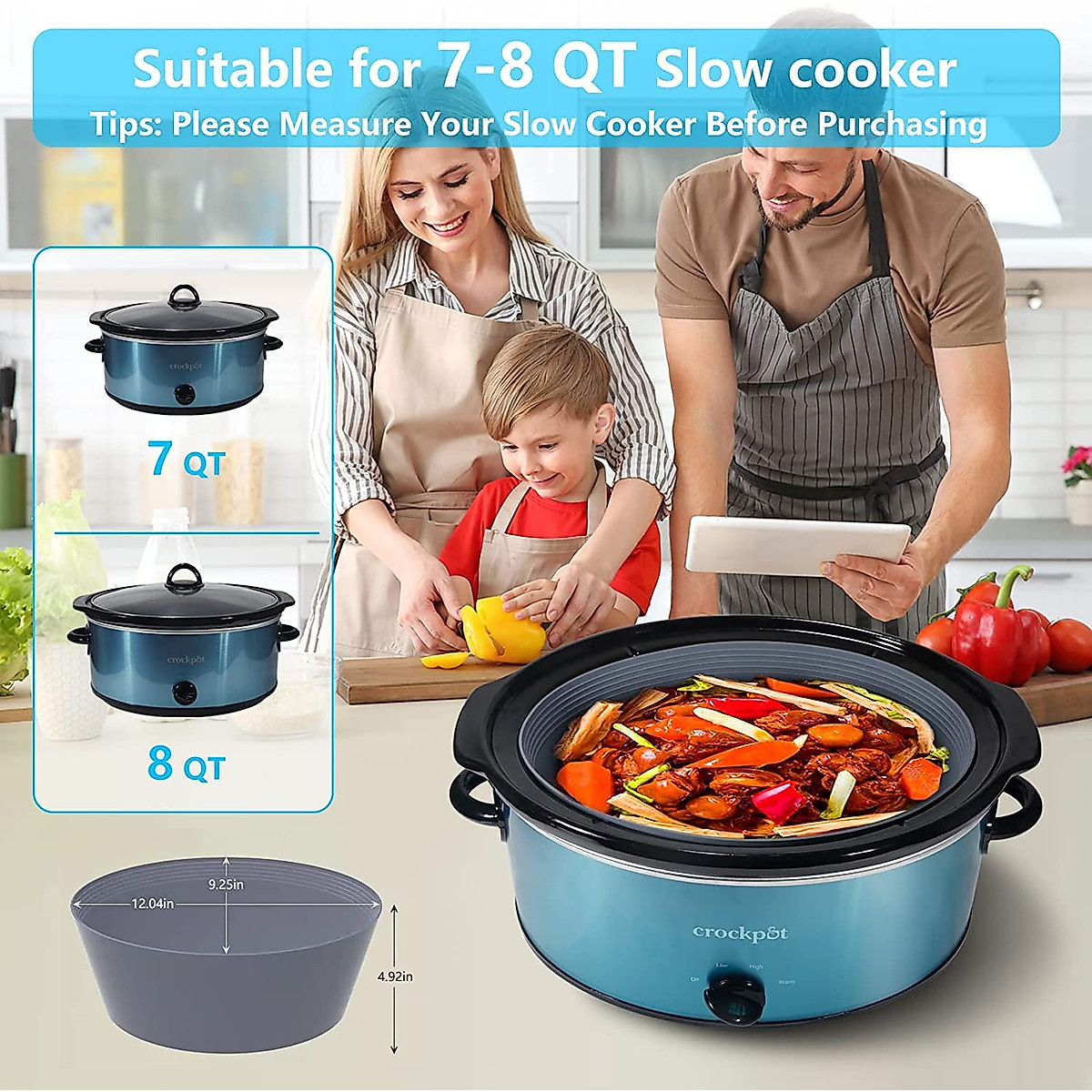 Silicone Slow Cooker Liner, Crock Pot Liners Reusable, Easy Clean, BPA Free, Leakproof, No Melt Silicone Slow Cooker Insert, Dishwasher Safe Liner for 7 Quart to-8 Quart Crock Pot Slow Cookers