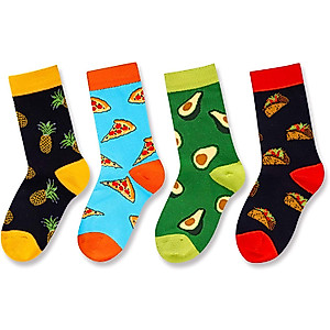 sockfun Funny Socks For Boys 7-9 Years Old, Pizza Box Socks Taco Pineapple Avocado Socks Kids, 4 Pack
