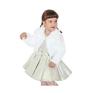 Lilax Girls Faux Fur Bolero Shrug Button Closure Cozy Dress Coat (8 Years, White)