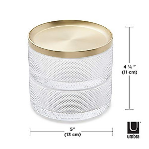 Umbra Tesora Jewelry Organizer, Two-Tier Storage Box with Removable Lid, Glass/Brass