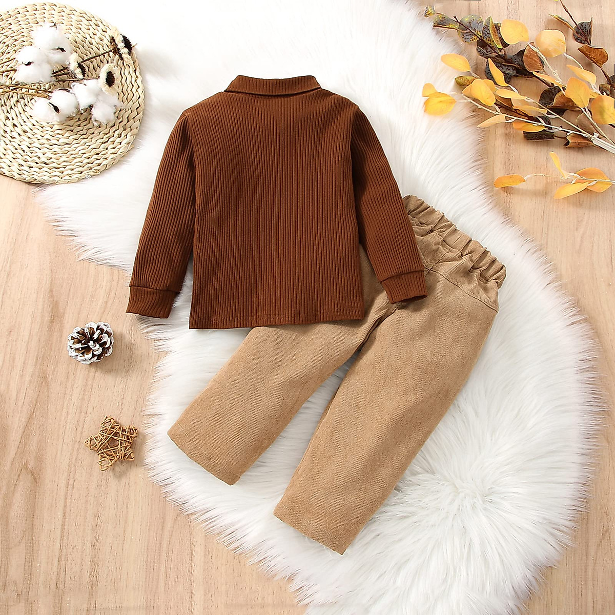 Yccutest Toddler Boys Girls Fall Winter Outfits Set 2Pcs Turtleneck Sweater + Corduroy Pants Infant Kids Gentleman Clothes (Brown,2-3 Years)