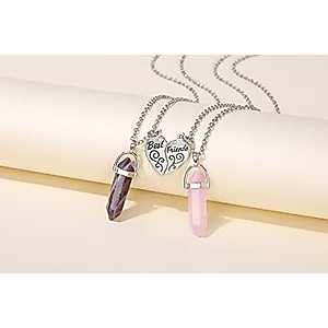 PESOENTH BFF Necklace for 2 - Matching Heart Best Friends Crystal Pendant Necklaces Friendship Jewelry Set for Girls Women