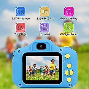 Gridspace Upgrade Kids Camera Toys for 3 4 5 6 7 8 9 Year Old Boy Girls Christmas Birthday Gifts Toddler Camera HD Digital Video Camera 1080P HD 2 Inch Screen with 32GB Card