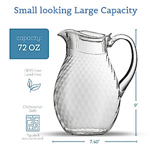 MosJos Acrylic Pitcher (72 oz), Clear Plastic, Water Pitcher with Lid, Shatterproof, BPA-Free Clear Pitcher, Ideal for Sangria, Lemonade, Juice, Iced Tea & More (Clear - Disign)