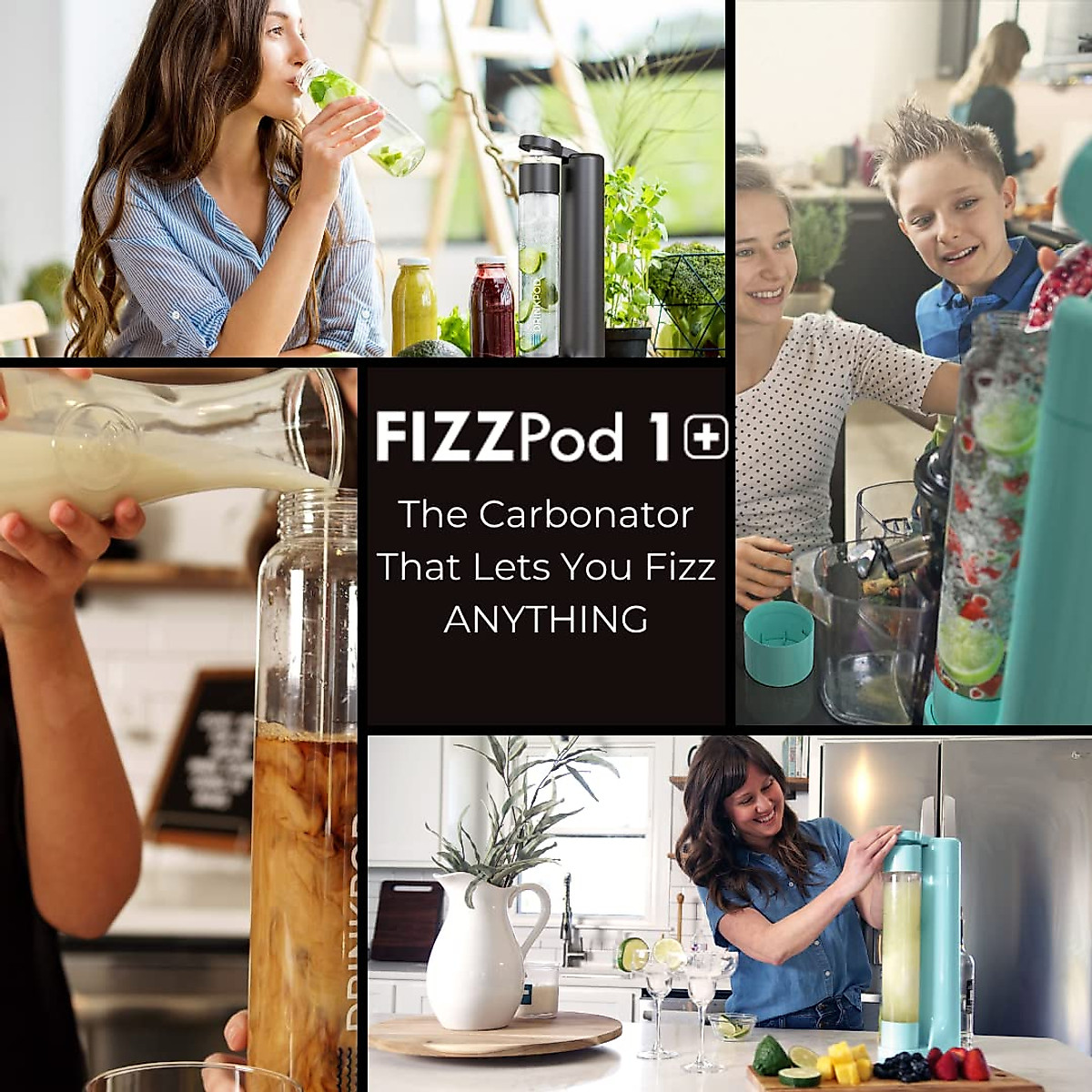 Fizzpod Soda Maker Home Soda Carbonation,Fizzy Bubbly Drink Machine with 3 PET Bottles, 3 Caps, 1 Carbonator Cap and Manual, Coffee, Tea and Cocktail Drinks with Fruit (Aruba Blue)