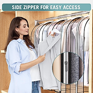 Liuoud Clear Garment Bag For Hanging Clothes- 4 Pack 10” Gusseted Suit Bags For Closet Storage, Plastic Clothes Storage Bag For Suit Coat Dress, fur, Closet Cover For Open Closet