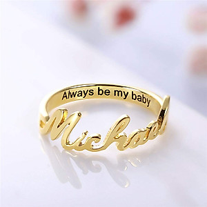 LONAGO Personalized Name Ring Custom Name Plate Stacking Ring Engrave Word Name Initial Ring for Women (Sterling Silver,Yellow Gold Color)