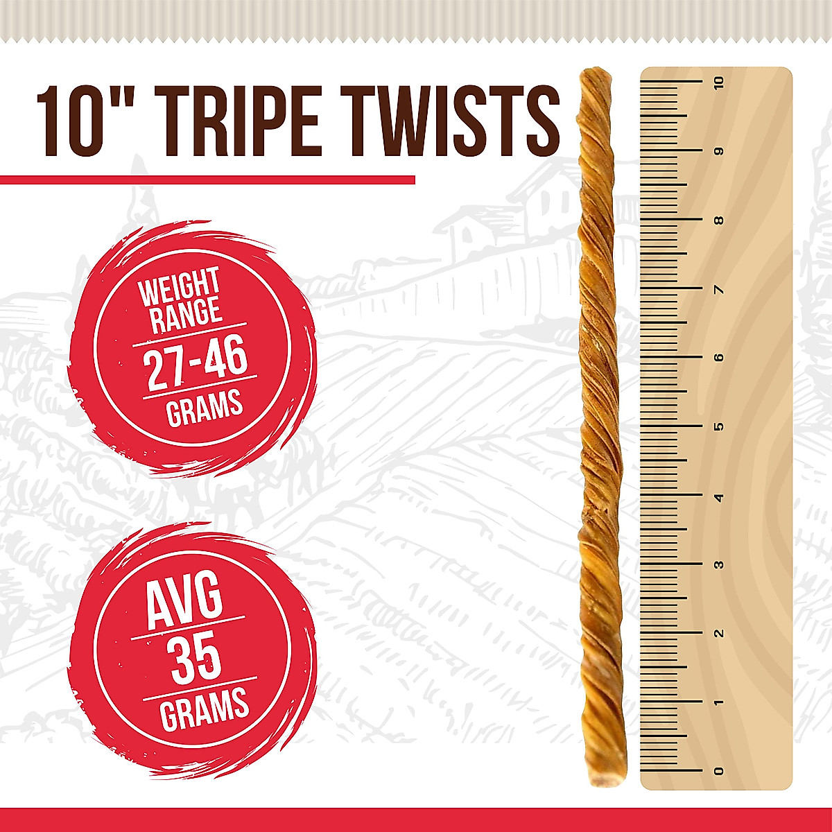 Best Dog Chews Tripe Twists 100% Natural Delicious and Rich in Protein Long Lasting Crunchy Treats Beef Jerky, Bully Sticks for All Breed Sizes Dogs and Puppies - 10 inch (6 Count)