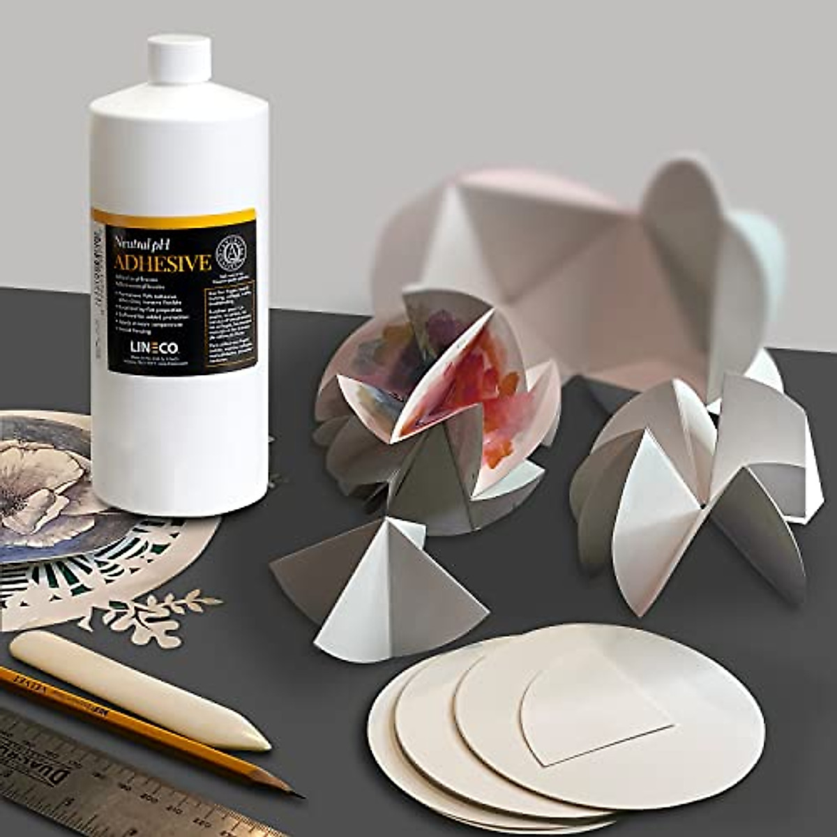 Lineco Neutral pH Adhesive, Archival Quality Acid-Free PVA Buffered Adhesive Dries Clear Flexible, 1 Quart, Ideal for Paper Board Framing Collage Crafts Bookbinding