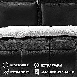 Cathay Home King Comforter Set: Ultra Soft and Plush Reversible Micromink and Sherpa 3-Piece Bedding Set, Black, King (102" x 90")
