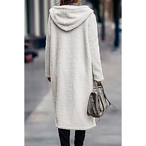 PRETTYGARDEN Women's Fashion Winter Coats Fuzzy Fleece Long Hooded Jackets Button Down Faux Fur Warm Outerwear (Beige White,Large)