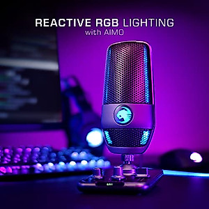 ROCCAT Torch USB Microphone, Studio-Grade Audio, PC Computer Gaming Wired Mic, RGB AIMO Lighting with Indicator, For Streaming, Recording, Podcasting, Quick Mute, Boom Arm Compatible, Black