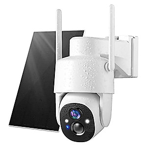 GMK Solar Security Cameras Wireless Outdoor, 2K Pan Tilt 360° View Battery Powered 2-Way Talk Outdoor Camera Wireless 3MP PTZ WiFi Surveillance Cam Cloud/SD Storage Color Night Vision Spotlight/Siren