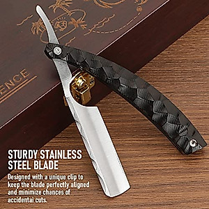 Professional Straight Blade Razor Kit with Strop - Straight Edge Barber Razor Premium Stainless Steel Sharp Shaver Razor for Men Home & Salon Grooming Using (Black)