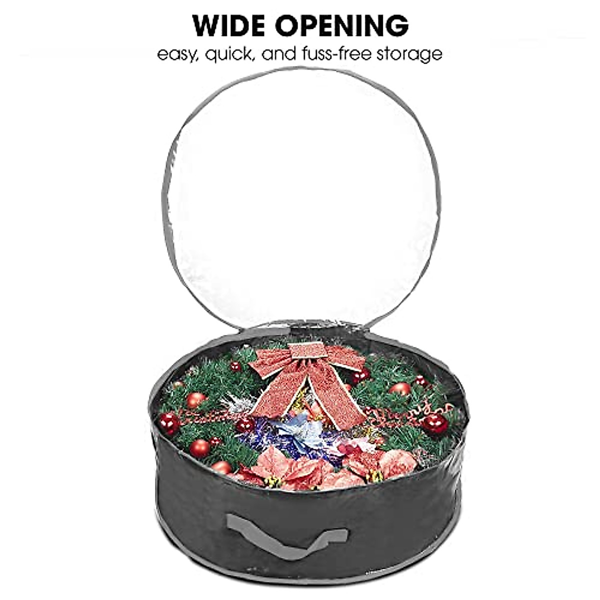 Propik Christmas Wreath Storage Bag 24" - Garland Holiday Container with Clear Window - Tear Resistant Fabric - 2 Pack (24 Inch, Black)