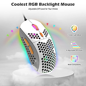 ZIYOU LANG RK-T60 Wired Mechanical Gaming Keyboard and Mouse Combo Portable with Rainbow Backlit 62Key NKRO 6400DPI RGB Honeycomb Mice Coiled Aviator Cable for PS4/PC/WIN Gamer(Light Gray/Red Switch)