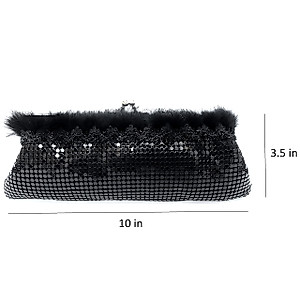 Frewahmesh Evening Clutch Metal Mesh Purse Bag for Cocktail Party Prom Wedding Banquet (Black-2)