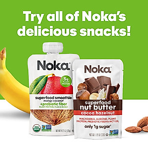 Noka Superfood Fruit Smoothie Pouches, Blackberry Vanilla, Healthy Snacks with Flax Seed, Plant Protein and Prebiotic Fiber, Vegan and Gluten Free Snacks, Organic Squeeze Pouch, 4.22 oz, 12 Count