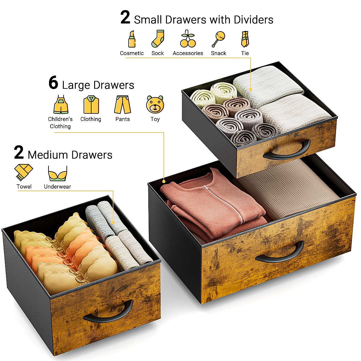 Himusi Dresser for Bedroom with 12 Drawer, Tall Dresser with Side Pockets and Hooks, Fabric Dressers, Chests of Drawers for Closet, Hallway, Living Room, Entryway, Rustic