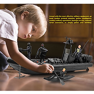 Click N’ Play Military Elite Swat Unit Force Patrol Dinghy Boat 25 Piece Play Set with Accessories - Click n Play Military Toy Boat - SWAT Toys