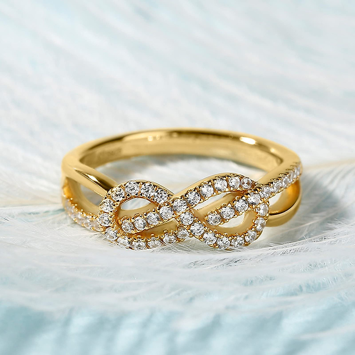 Jeulia Infinity Knot Design Sterling Silver Band for Engagement Anniversary Eternity Promise Wedding Band Ring Set With Jewelry Box (Yellow Gold, 7.5)