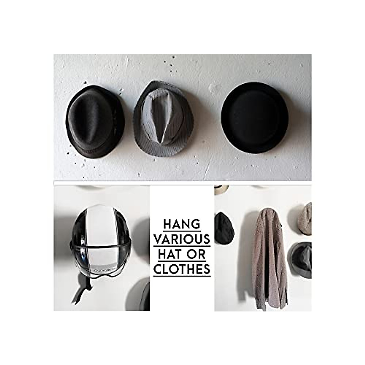 Hat Rack - 4 Pcs - Wall Mounted Display Rack- Multifunctionnal Helmet Rack- Black Painted Steel Hanging Hat Rack - Wall Rack for Hat, Helmet & Coat - Cap Holder Organizer for Bedroom, Entryway...