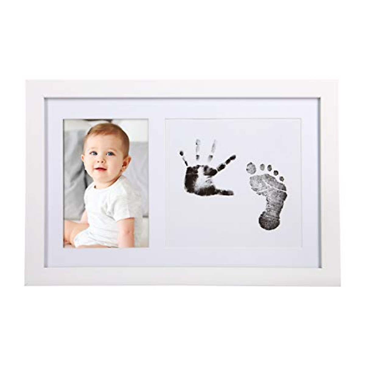 Kate & Milo Baby’s Print Photo Frame and Ink Kit, Newborn Hand and Footprint Ink Kit, White