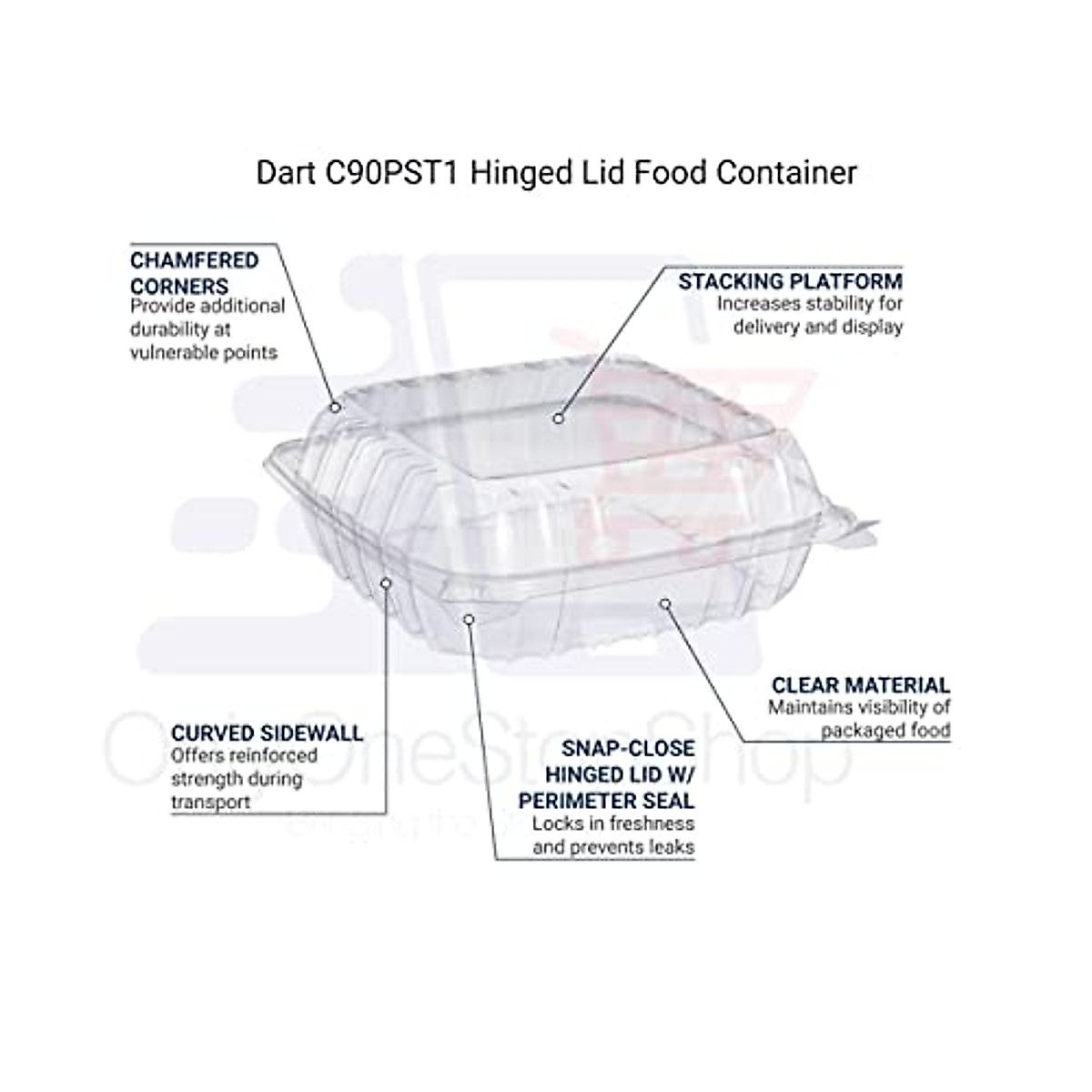 9 Inches Clamshell Plastic Clear Hinged Food Storage Containers 8.3x8.5x2.8 - Pack of 200