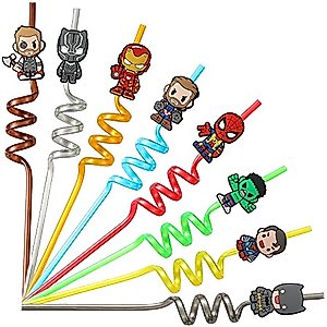 GUTTE 24PCS Superhero Party Straws For Kids Reusable Straws Party Supplies