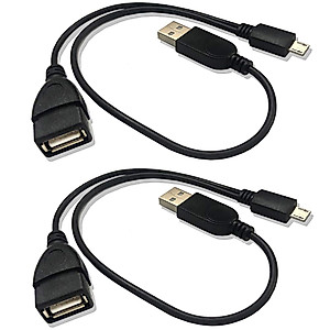 AuviPal 2-in-1 Micro USB to USB OTG Adapter (OTG Cable + TV's USB Power Cable) for Fire Stick, Playstation Classic and More - 2 Pack