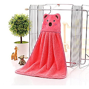 RMay Store HOTUMN Hanging Towel Washcloth Cartoon Cute Animal Kids Microfiber Hanging Hand Towels Absorbent Towel for Kitchen Bathroom Color Random 2pcs
