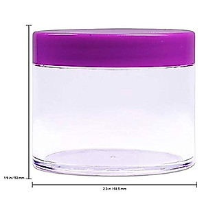 Beauticom 60 Grams/60 ML (2 Oz) Round Clear Leak Proof Plastic Container Jars with PURPLE Lids for Storage Cosmetic Lotion Scrubs Creams Ointments (36 Pieces Jars + Purple Lids, PURPLE)