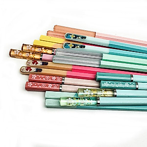 10 Pairs Fiberglass Reusable Chopsticks, Non-Slip,Chopsticks Set for Sushi, Ramen,Dumpling, Asian Cuisine,Noodles, Bento Box,Chinese Japanese Korean Food, Pink+Teal