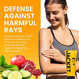 JACKET Sunscreen SPF 50+, Anti-Aging sunscreen with Vitamin C, Water resistant sunscreen for face, Zinc oxide sunscreen lotion, Age Spot Remover, Sunscreen for Body - LARGE 4 OZ size