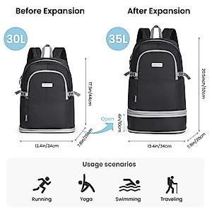 G4Free Gym Backpack For Women with Shoes Compartment & Wet Pocket Waterproof Travel Backpack Lightweight Sports Backpack Swimming Backpack Gym Bag (Black)