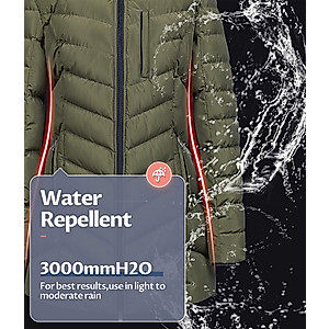 CREATMO US Women's Hooded Puffer Jacket Water-Resistant Insulated Quilted Coat Army Green XL