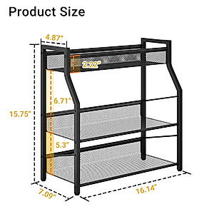 Dunatou 3 Tier Spice Rack, Kitchen Storage Organizer Shelf for Countertop, Metal Seasoning Storage Shelf with Guardrail and Mesh Design for Kitchen, Countertop, Dining Room, Black