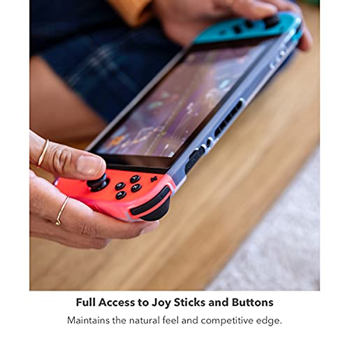 ZAGG Gear4 Kita Grip 360 Slim Case & Screen Protector for Nintendo Switch – Clear Protective Case, Red & Blue Grips, Kickstand, Dock Compatible, D3O Protection +Tempered Glass Screen Protector