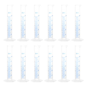 uxcell Plastic Graduated Cylinder, 25ml Measuring Cylinder, Science Test Tube Beakers, 2-Sided Metric Marking, Clear Hex Base for Lab Home 12Pcs