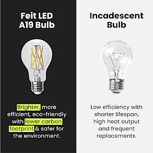 Feit Electric A19 LED Light Filament Bulb, 100W Equivalent, Dimmable, E26 Base, 2700K Soft White, Vintage Edison Clear Glass Light Bulb for Home, Office, 13-Year Lifetime, A100CL927CA/FIL/2/4, 8 Pack