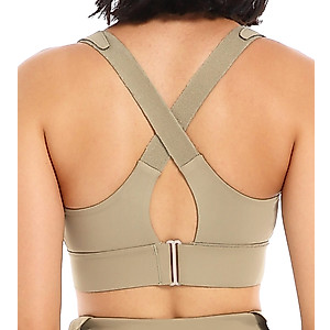 TECOX Zip Front Adjustable Sports Bras for Women High Impact Support Post Surgery Compression Bra with Adjustable Straps Front Zipper Cross Back Wireless Padded Running Workout Sports Bra Grey