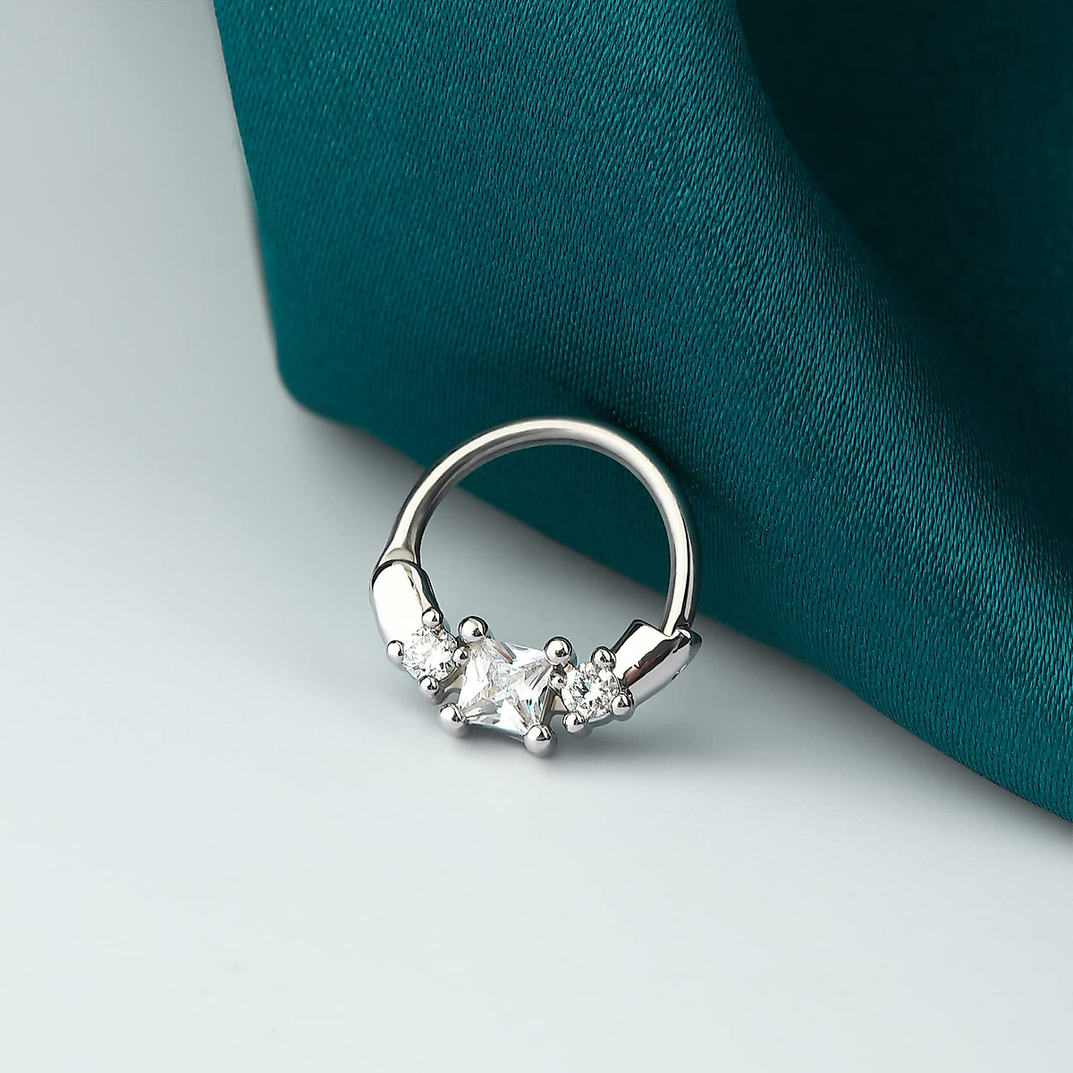 COCHARM 16g Silver 8mm Clicker Septum Rings Clear CZ Diamond Sparkling Daith Earrings Jewelry for Women Men